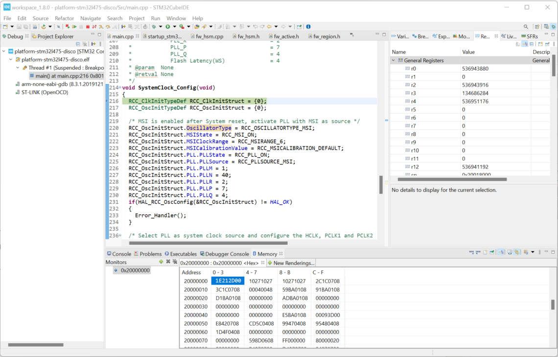 Debugging with STM32CubeIDE Gallium IO